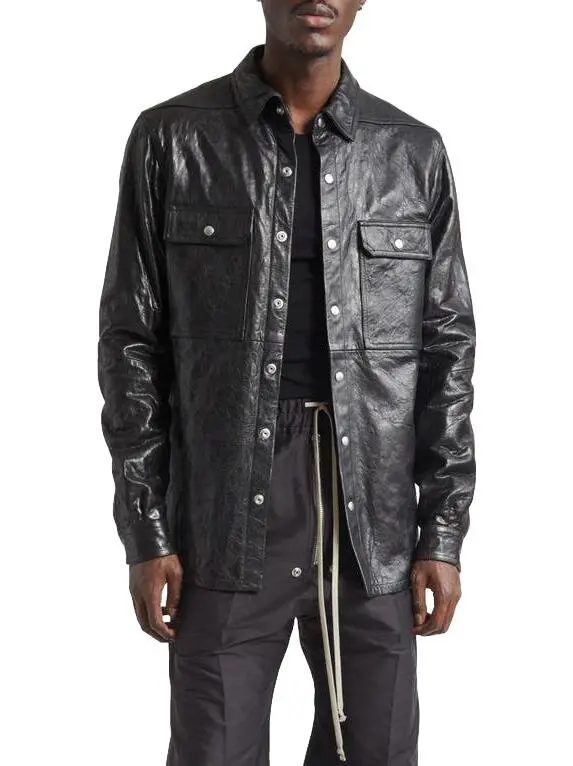 Rick Owens Pelle Leather Shirt Jacket - Black