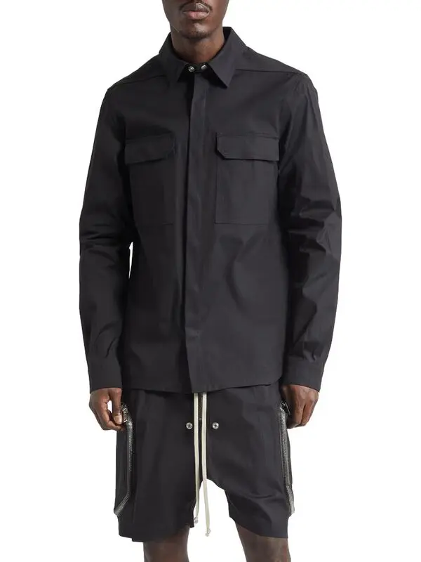 Rick Owens Webbed Strap Stretch Cotton Overshirt - Black