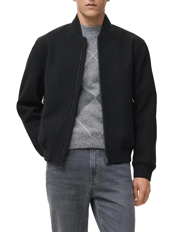 Mango Zip-up Bomber Jacket - Black