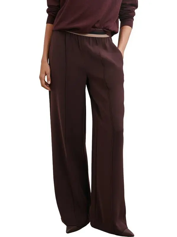 REISS Sonnie Stripe Waist Wide Leg Pants - Burgundy