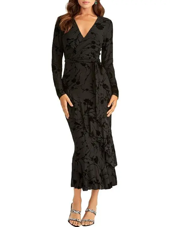 Rachel Rachel Roy Flocked Velvet Faux Wrap Dress - Black/black
