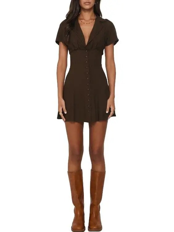 Princess Polly Pique Mini Shirt Dress - Brown