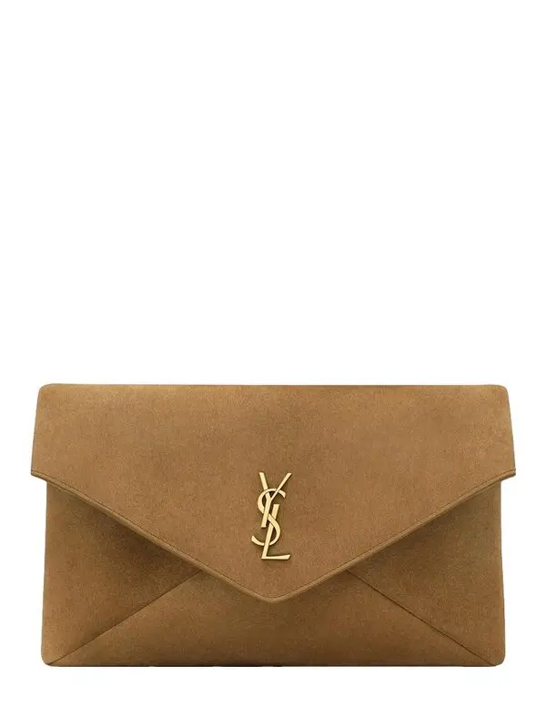 Saint Laurent Cassandre Large Envelope Pouch - Tan