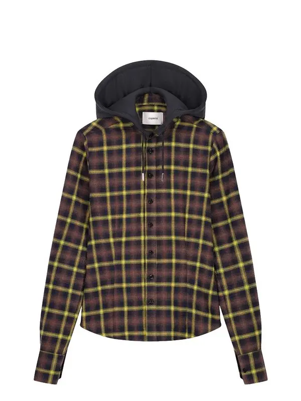 Coperni Plaid Hooded Cotton Shirt - Brown