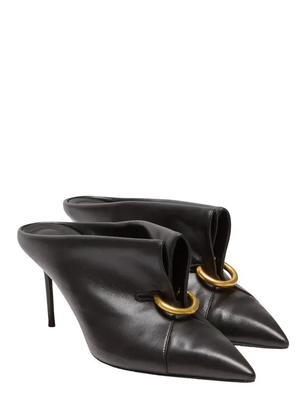 Balmain Lambskin Leather Mules With Piercing - Black