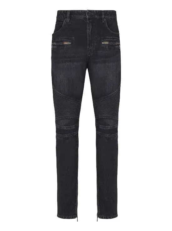 Balmain Biker Jeans In Vintage Denim - Black