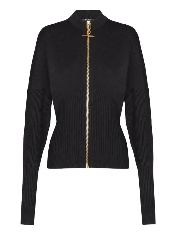 Balmain Zipped Knit Cardigan - Black