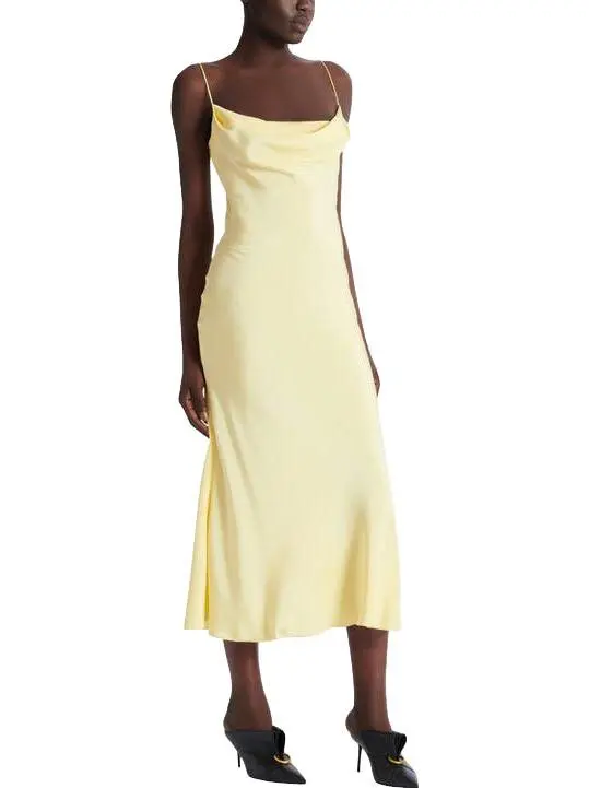 Balmain Long Silk Satin Strappy Dress - Yellow