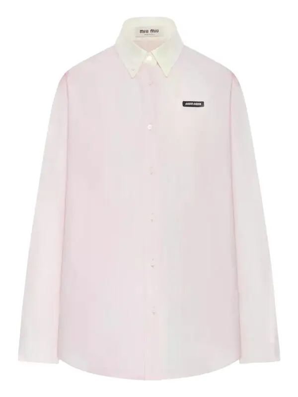 Miu Miu Poplin Shirt With Contrast Collar And Logo Label - Pink