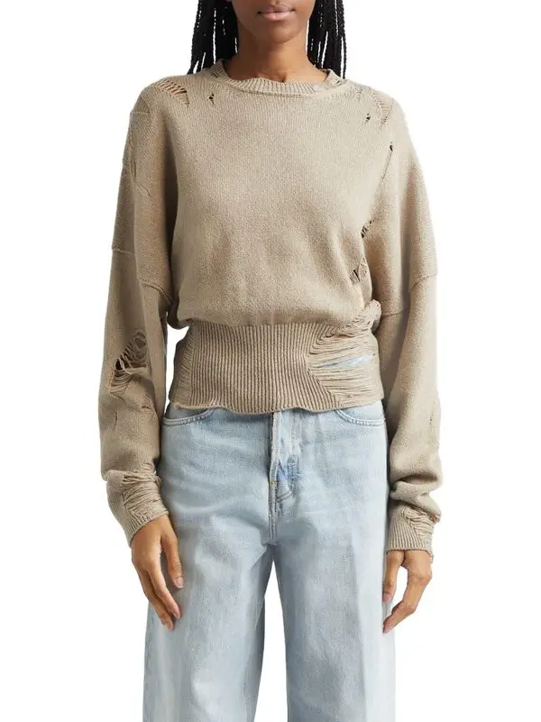 HAIKURE Marcy Ripped Wool & Cotton Sweater - Doeskin