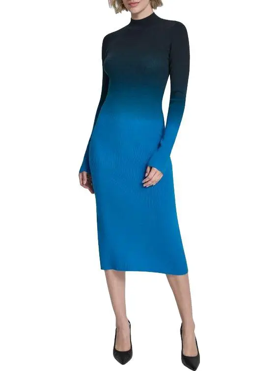 Dkny Long Sleeve Cotton Blend Body-con Dress - Ocean Blue