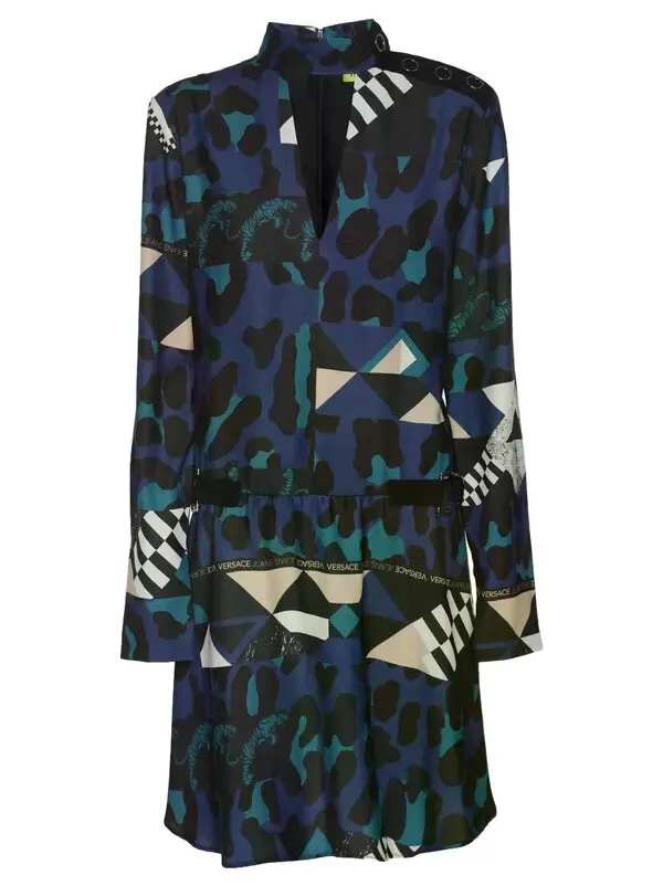 Versace Button Detail Mini Dress - Blue