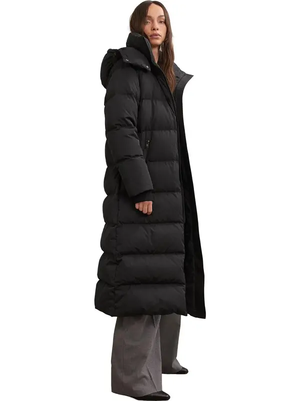 REISS Colette Belted Longline Puffer Coat - Black