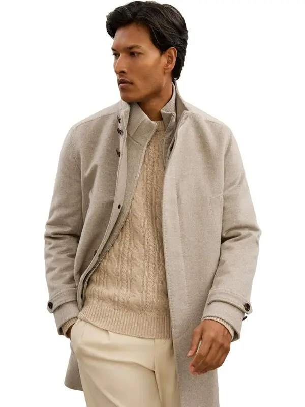 REISS Atelier 100% Cashmere Hybrid Overcoat With Removable Gilet - Natural