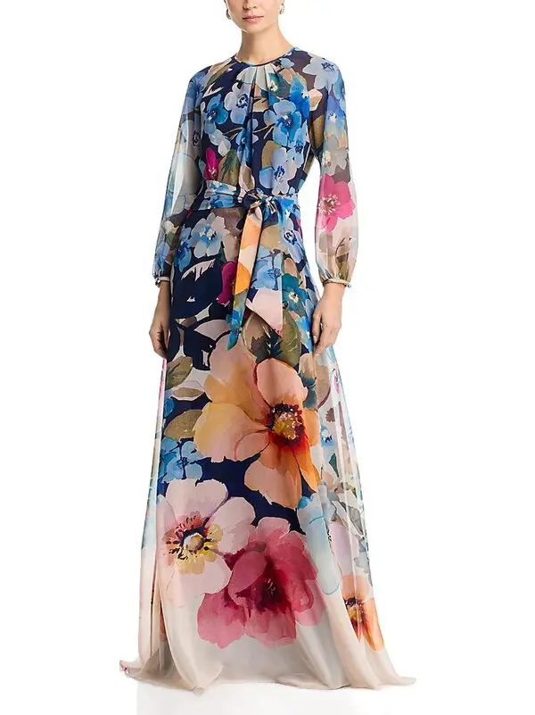 Rickie Freeman For Teri Jon Chiffon Maxi Dress - Blue Multi