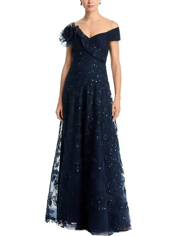 Rickie Freeman For Teri Jon Lace Sweetheart Neck Gown - Navy