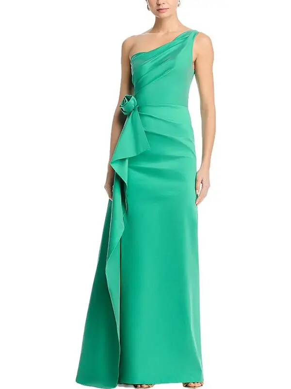 Rickie Freeman For Teri Jon Taffeta One Shoulder Gown - Lime