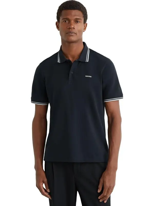 REISS Orson Cotton-piqué Logo Polo Shirt - Navy