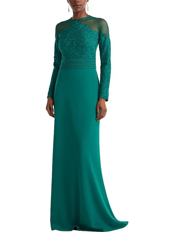 Tadashi Shoji Sinclair Embroidered Crepe Gown - Green