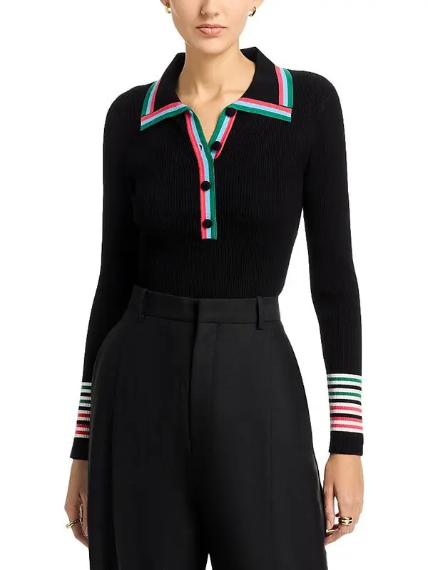 T Tahari Long Sleeve Collared Pullover Sweater - Black/ White Star