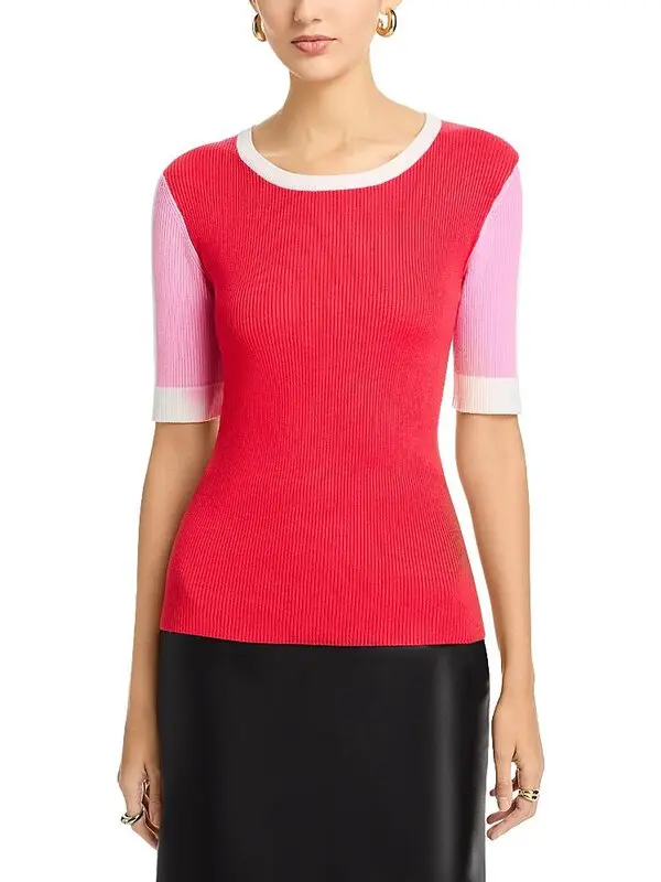 T Tahari Elbow Sleeve Crewneck Sweater - Orchid Pink