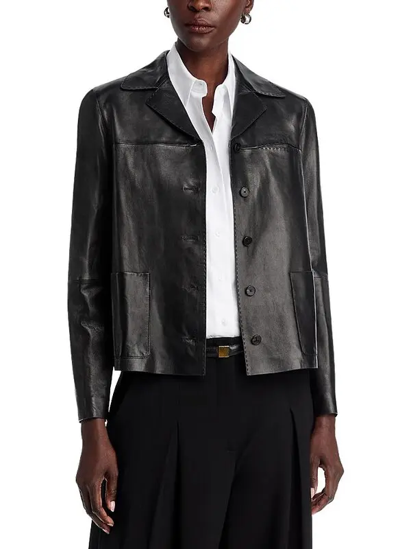 Lafayette 148 New York Patch Pocket Leather Jacket - Black