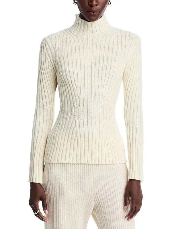 Lafayette 148 New York Merino Wool And Cashmere Ribbed Bell Sleeve Sweater - Cloud