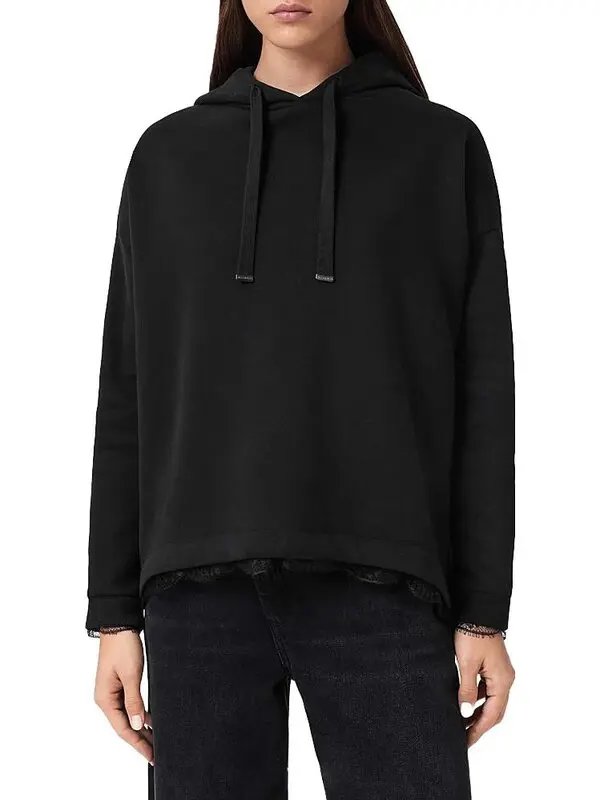 ALLSAINTS Nia Lace Trim Hoodie - Black