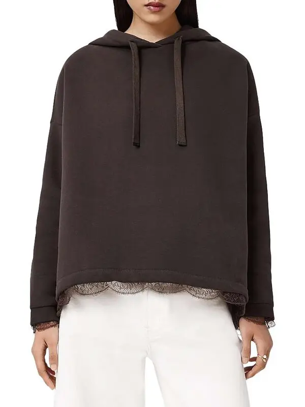 ALLSAINTS Nia Lace Trim Hoodie - Bottle Brown