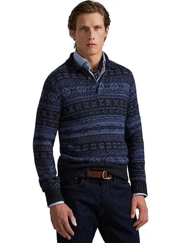 Polo Ralph Lauren Fair Isle Wool-blend Polo Collar Sweater - Navy Multi