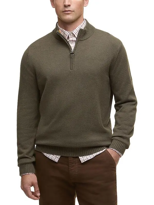 Barbour Kelson Half Zip Knitted Jumper Sweater - Olive