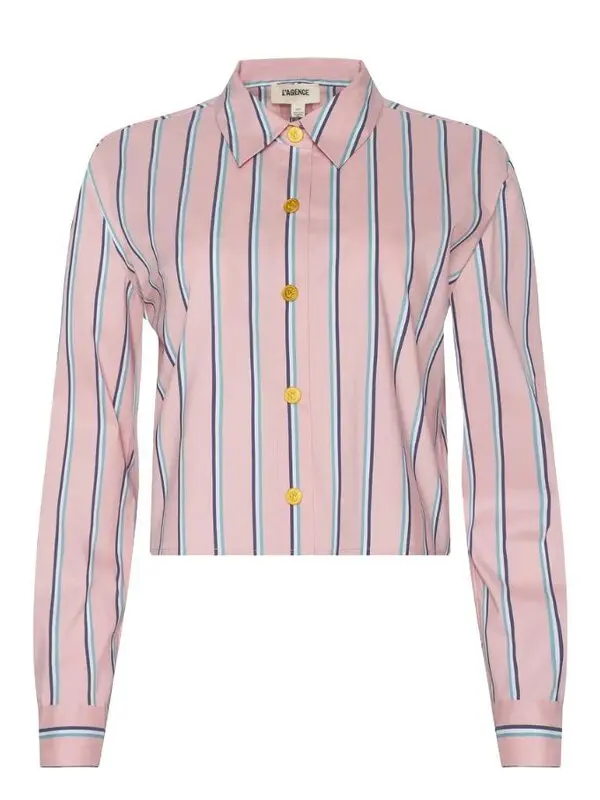 L'Agence Cosette Cropped Shirt - Pale Rose Stripe