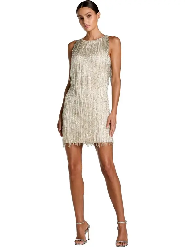 Mac Duggal Beaded Fringe Mini Dress - White