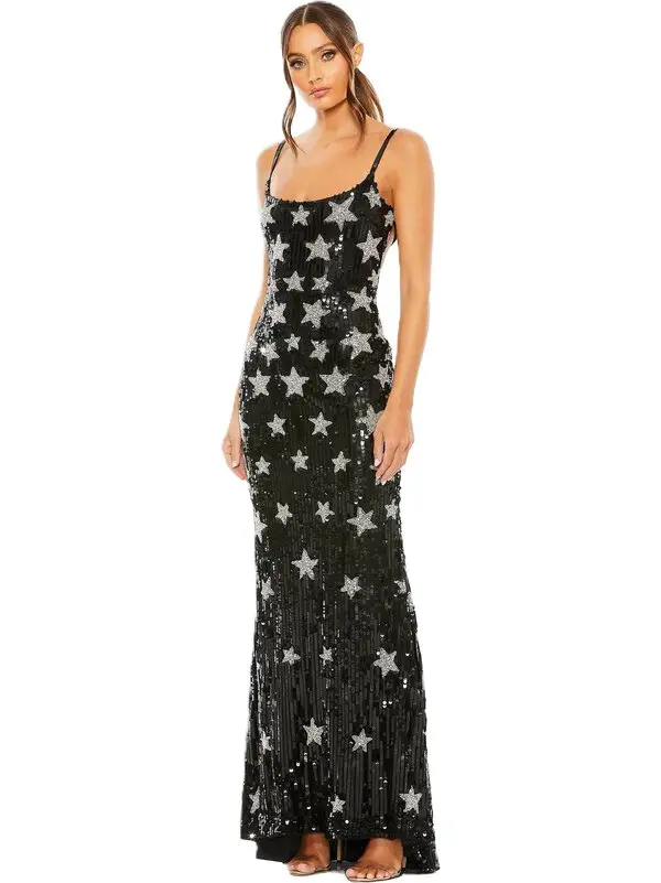 Mac Duggal Star Embellished Sleeveless Sequin Gown - Black
