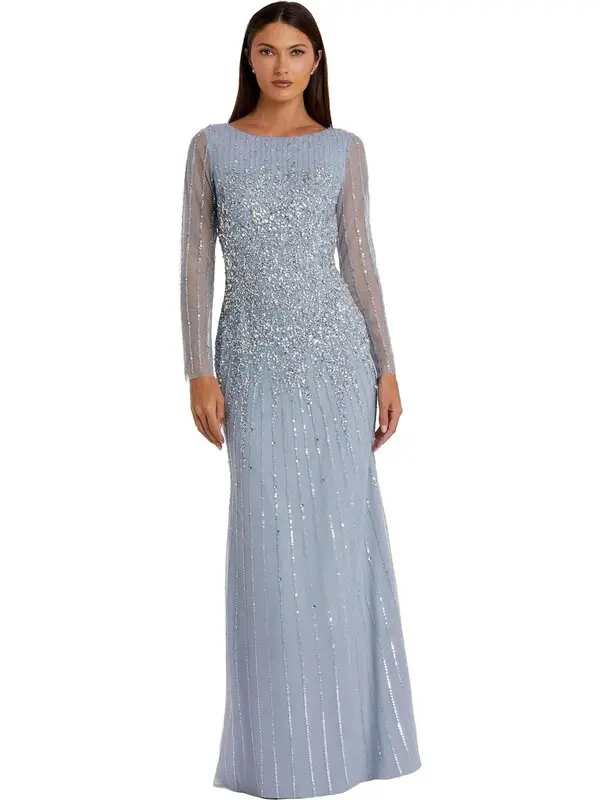Mac Duggal Boat Neck Sequin Embellished A-line Gown - Blue