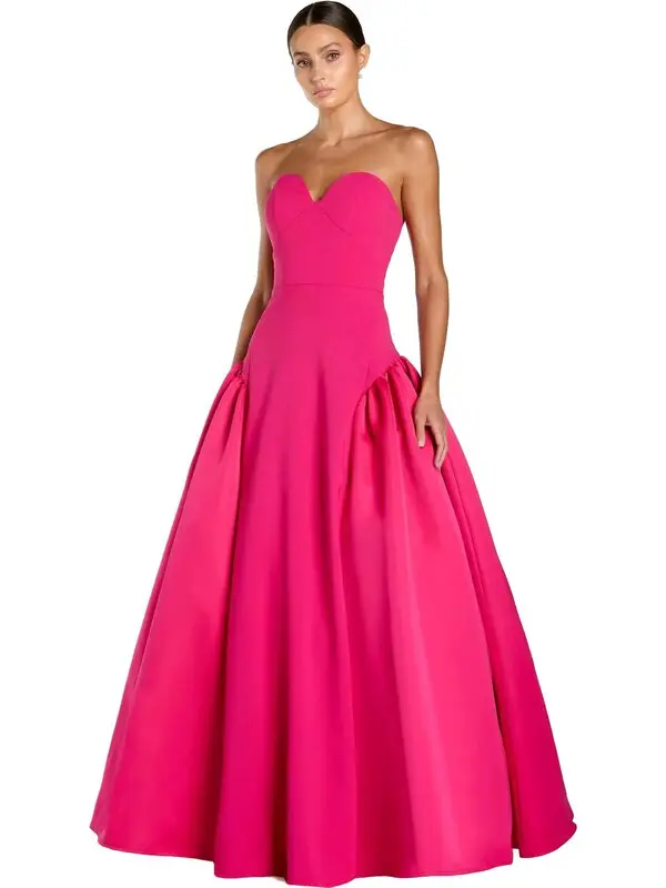 Mac Duggal Strapless Crepe Ball Gown With Satin Skirt - Hot Pink