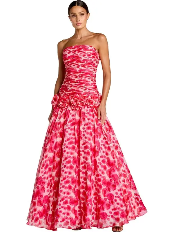 Mac Duggal Floral-printed Chiffon Ball Gown - Grapefruit Multi