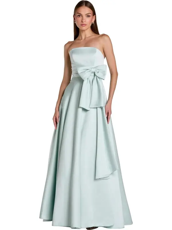 Mac Duggal Strapless Satin Ball Gown With Bow Detail - Seafoam