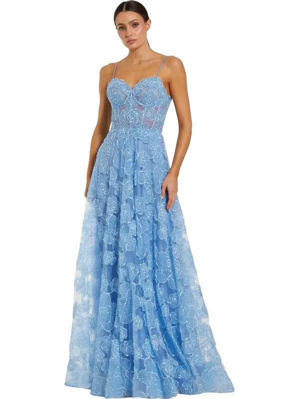 Mac Duggal Embroidered Sweetheart Neck A-line Gown - Blue