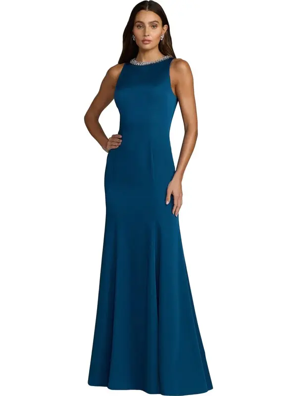 Mac Duggal Embellished Neck Trumpet Gown - Blue