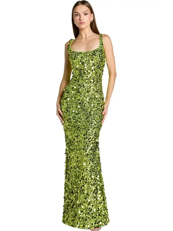 Mac Duggal Sleeveless Sequin Column Gown - Apple Green