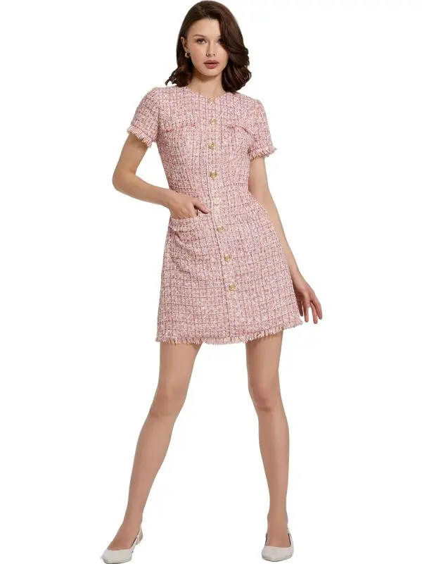Mac Duggal Boucle Mini Dress With Pockets - Pink