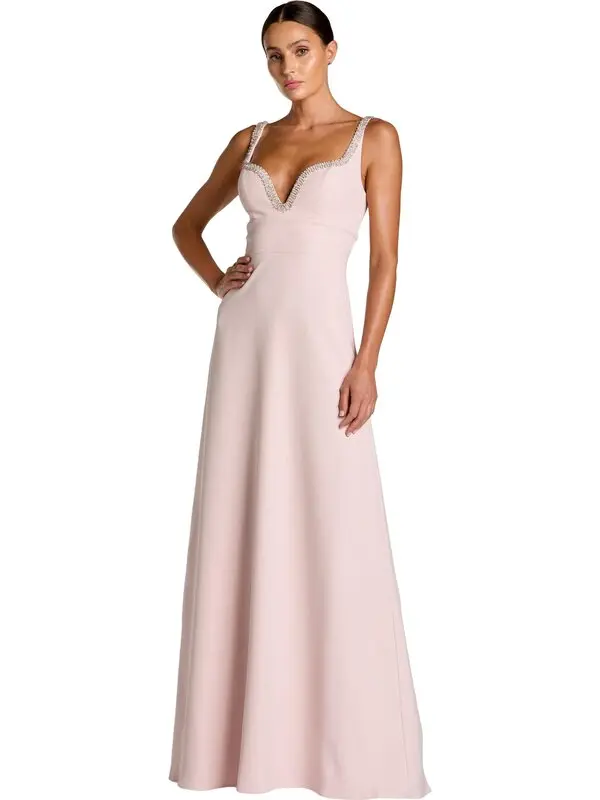 Mac Duggal Crepe A-line Gown With Rhinestone Trim - Dusty Rose