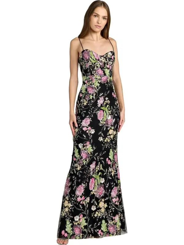 Mac Duggal Embellished Bustier Floral Trumpet Gown - Black