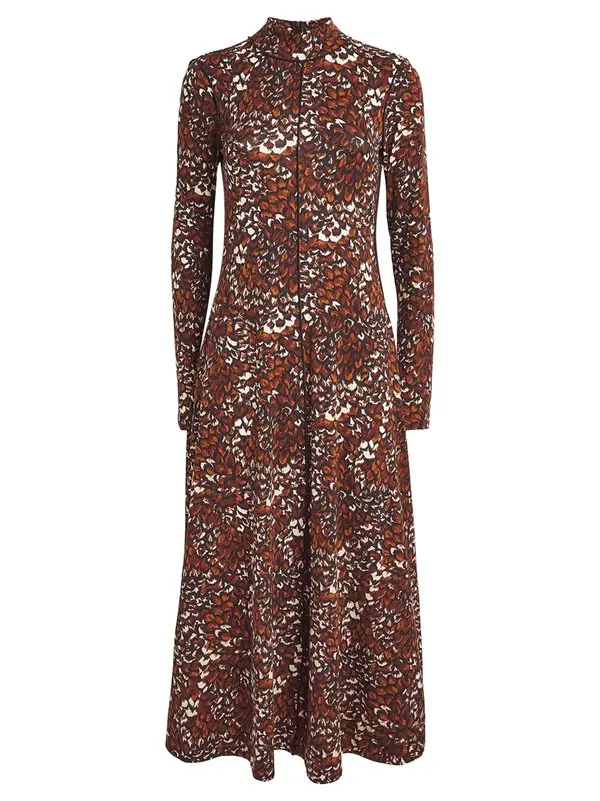 ME+EM Twisting Feather Print Midi Dress - Brown