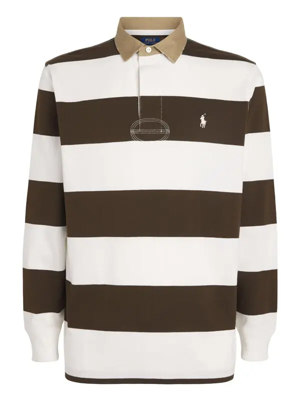 Polo Ralph Lauren Cotton Stripe Polo Pony Rugby Shirt - Brown