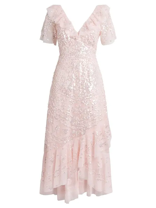 NEEDLE & THREAD Anais Sequin Frill Gown - Pink