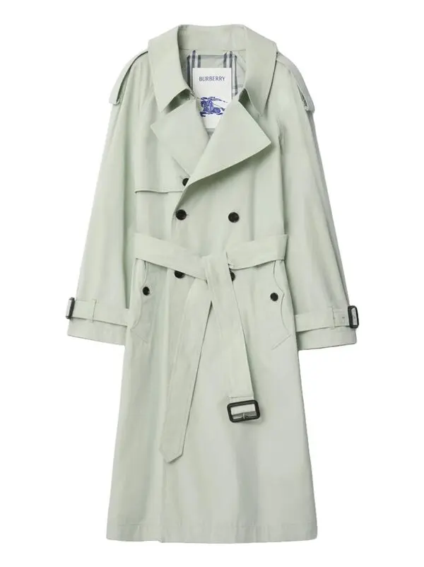 Burberry Long Cotton Canvas Fitzrovia Trench Coat - Seafoam Green