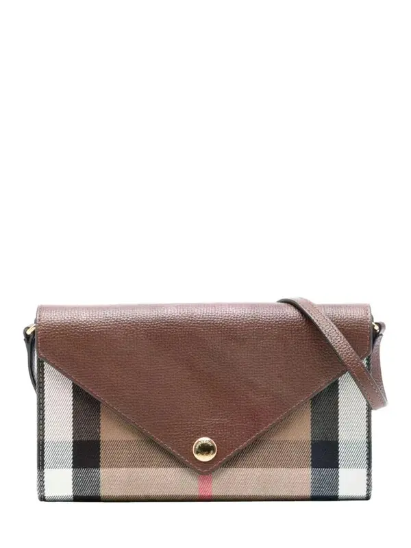Burberry House Check Canvas And Leather Hannah Wallet On Strap - Brown
