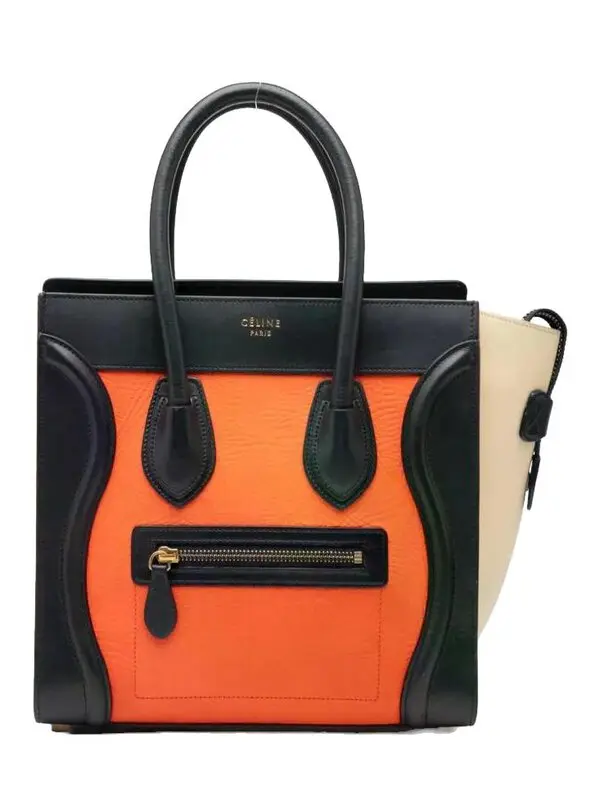 Celine 2014 Micro Tricolor Leather Luggage Tote Handbag - Orange